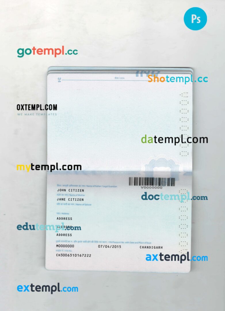 India Passport Editable Psd Files With Address Page Scan And Photo 0563